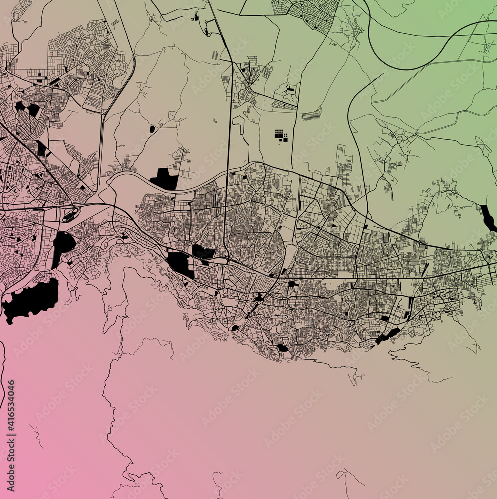 Bursa, Turkey (TUR) - Urban vector city map with parks, rail and roads ...