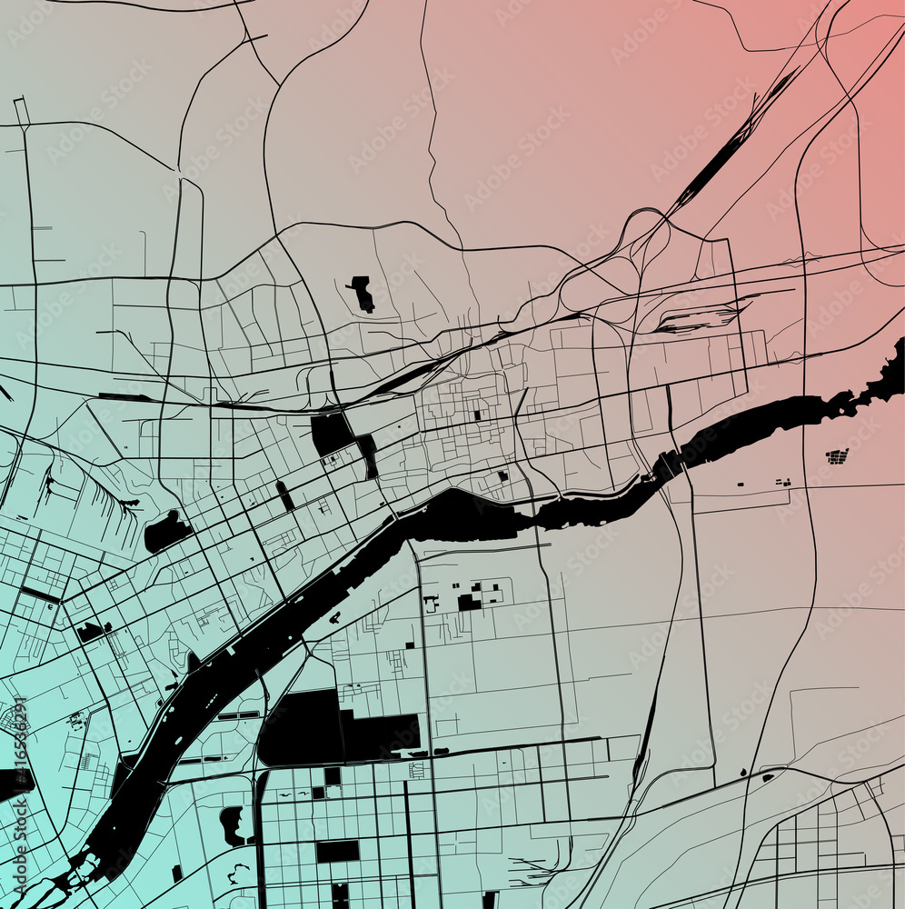 Luoyang, Henan, China (CHN) - Urban vector city map with parks, rail ...