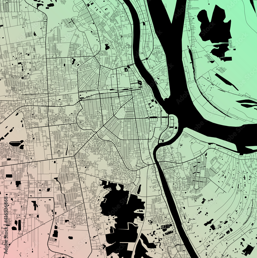 Phnom Penh, Cambodia (KHM) - Urban vector city map with parks, rail and ...