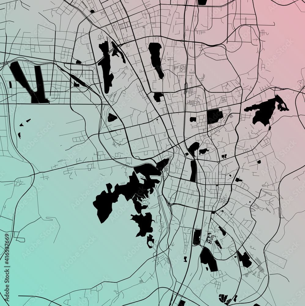 Urumqi, Xinjiang Uygur, China (CHN) - Urban vector city map with parks ...