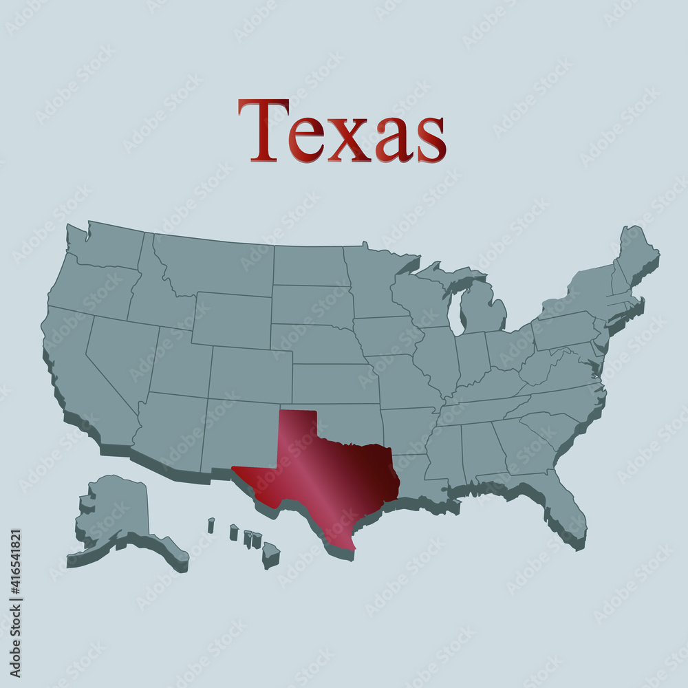 Texas state red on map of United states of America. US map 3d. Stock ...