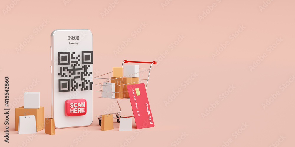 Payment on mobile concept, QR code scanning on mobile making payment ...