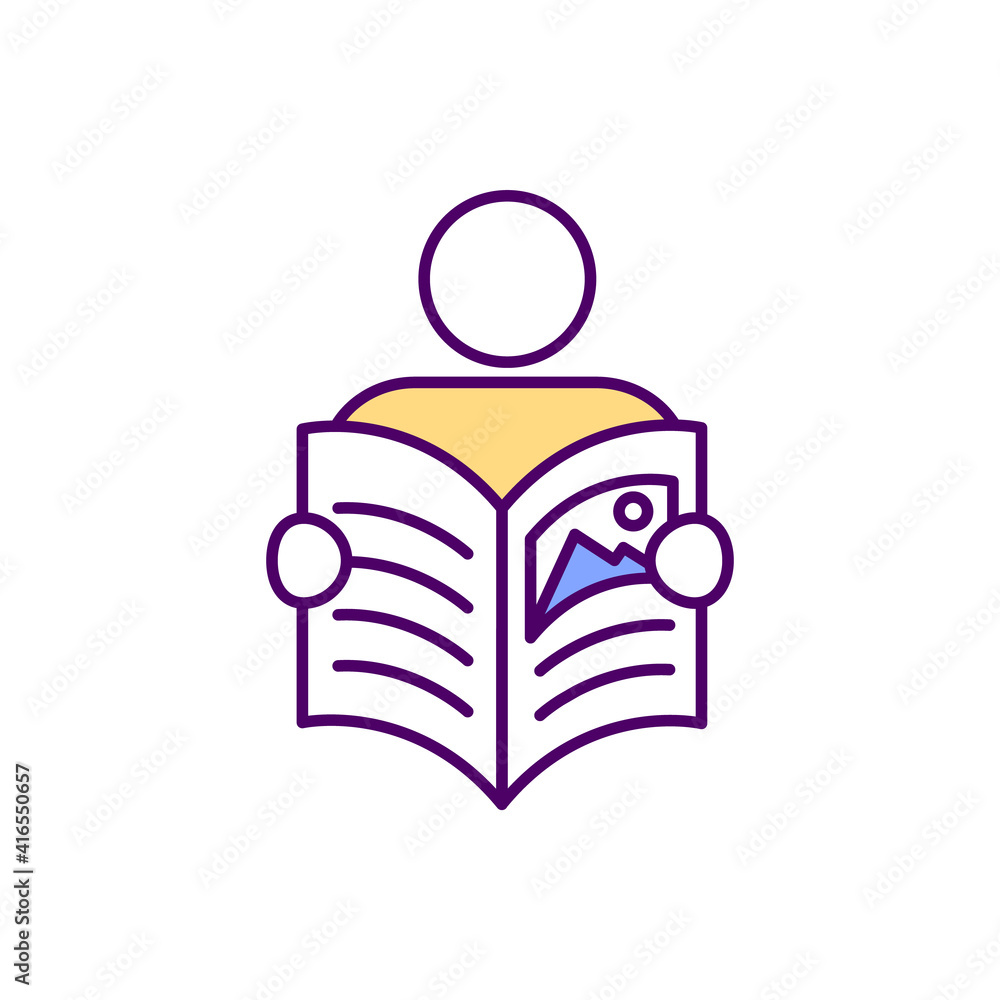 Faceless character reading magazine RGB color icon. Man hold newspaper ...