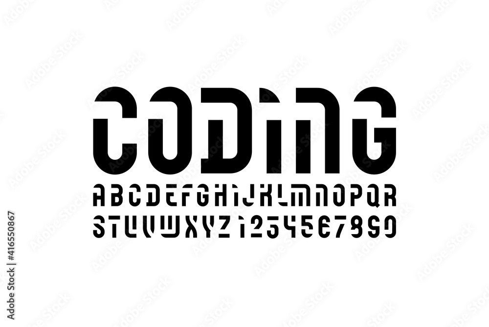 Futuristic font, sci fi display stencil alphabet, modern geometric ...