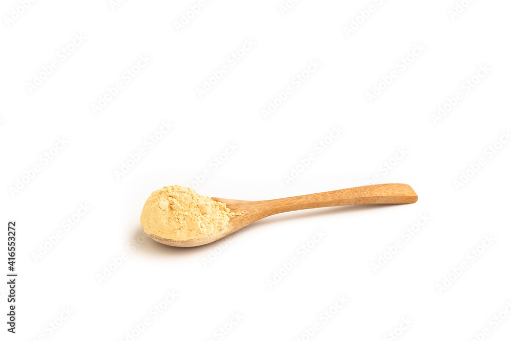 Thanaka powder with wood spoon isolated, Thanaka is the famous ...