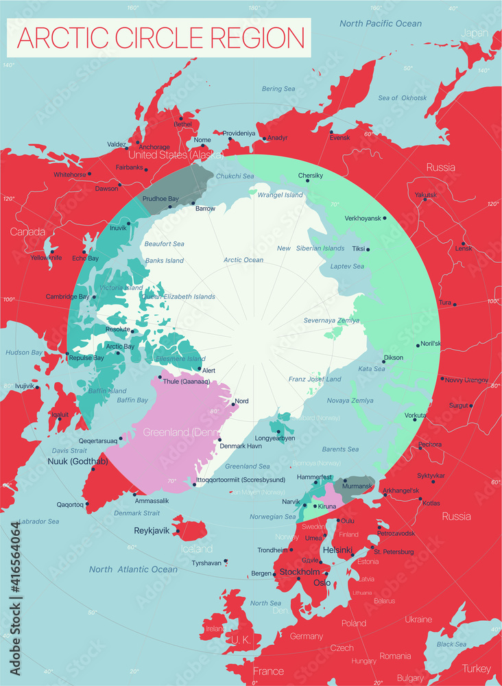 Arctic Circle Region detailed editable map with regions cities and ...