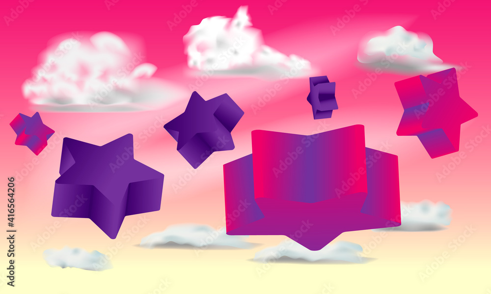 Flying 3d stars in different angles against the background of realistic ...