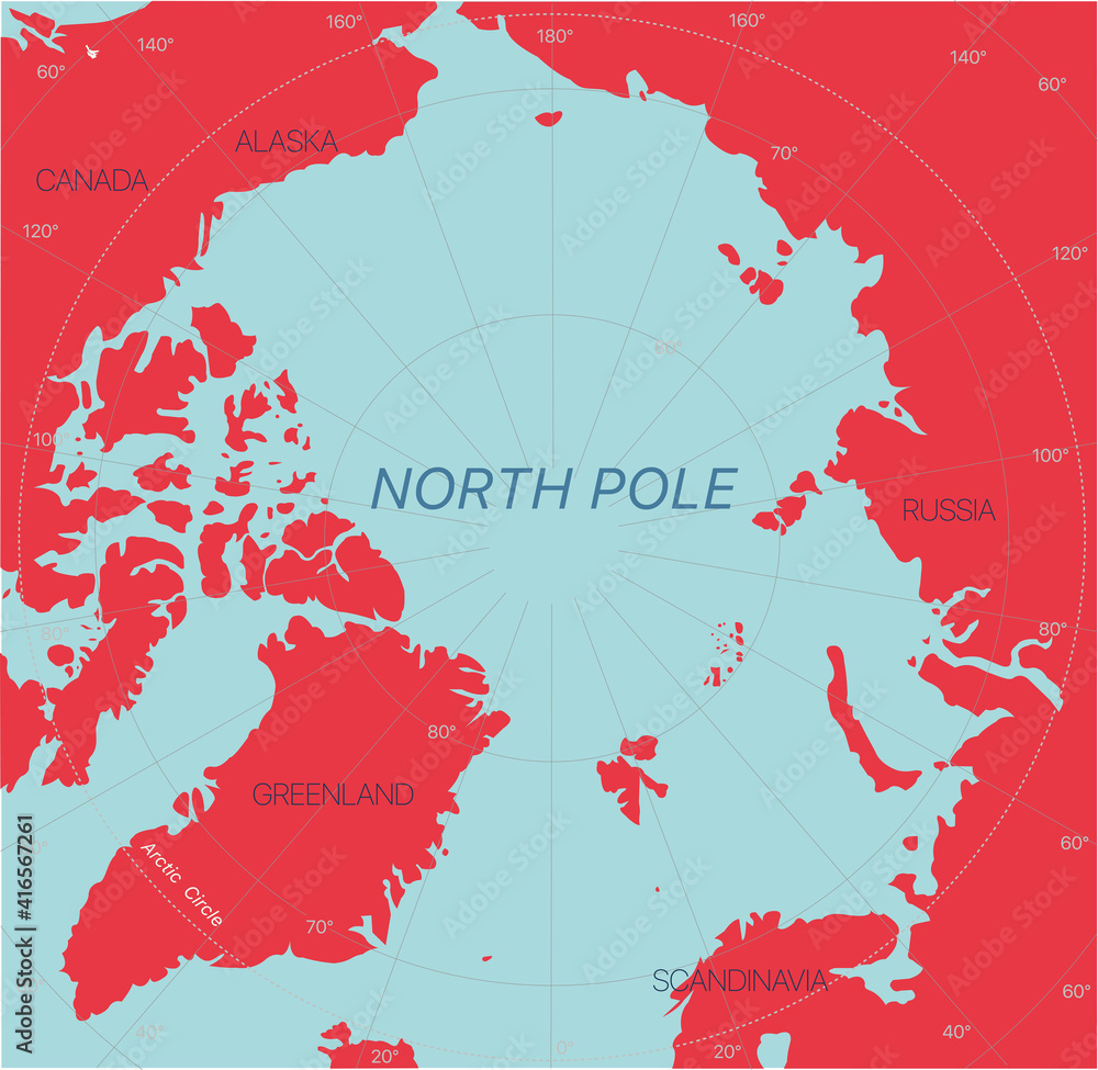 North Pole detailed editable map with regions geographic sites. Vector ...
