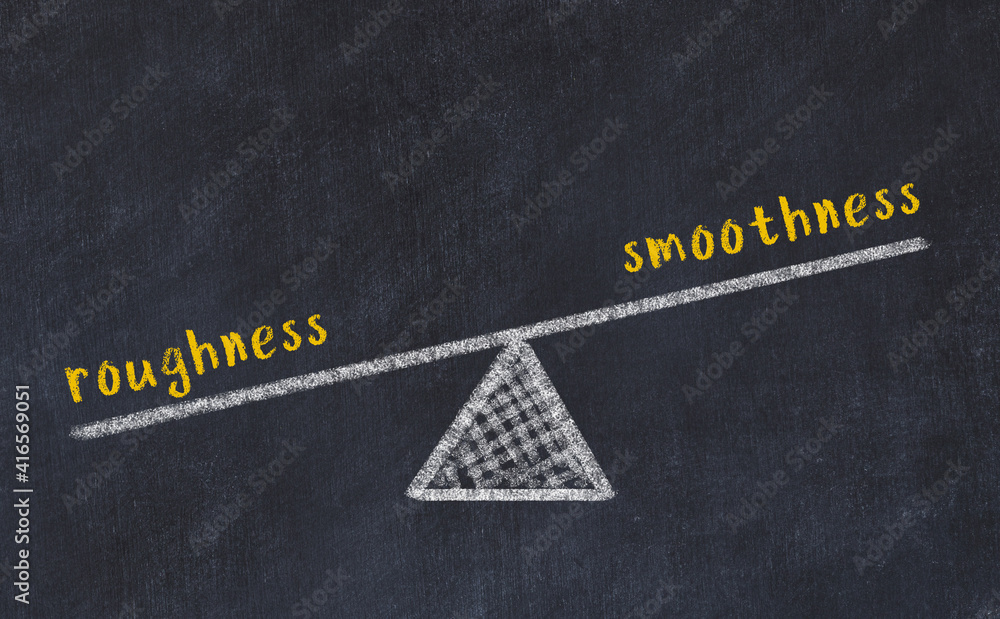 Chalk drawing of scales with words roughness and smoothness. Concept of ...