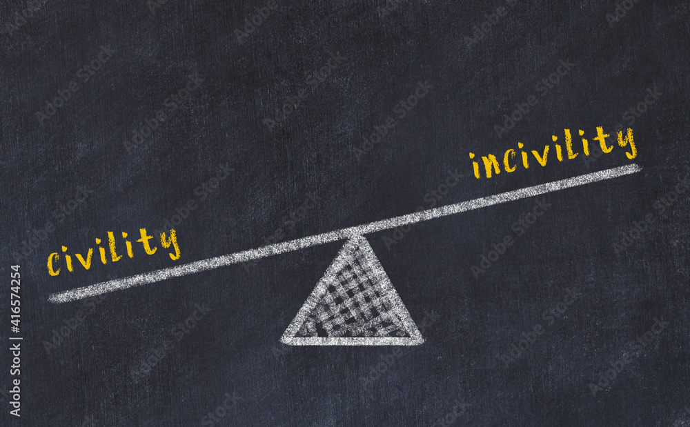 Chalk drawing of scales with words civility and incivility. Concept of ...