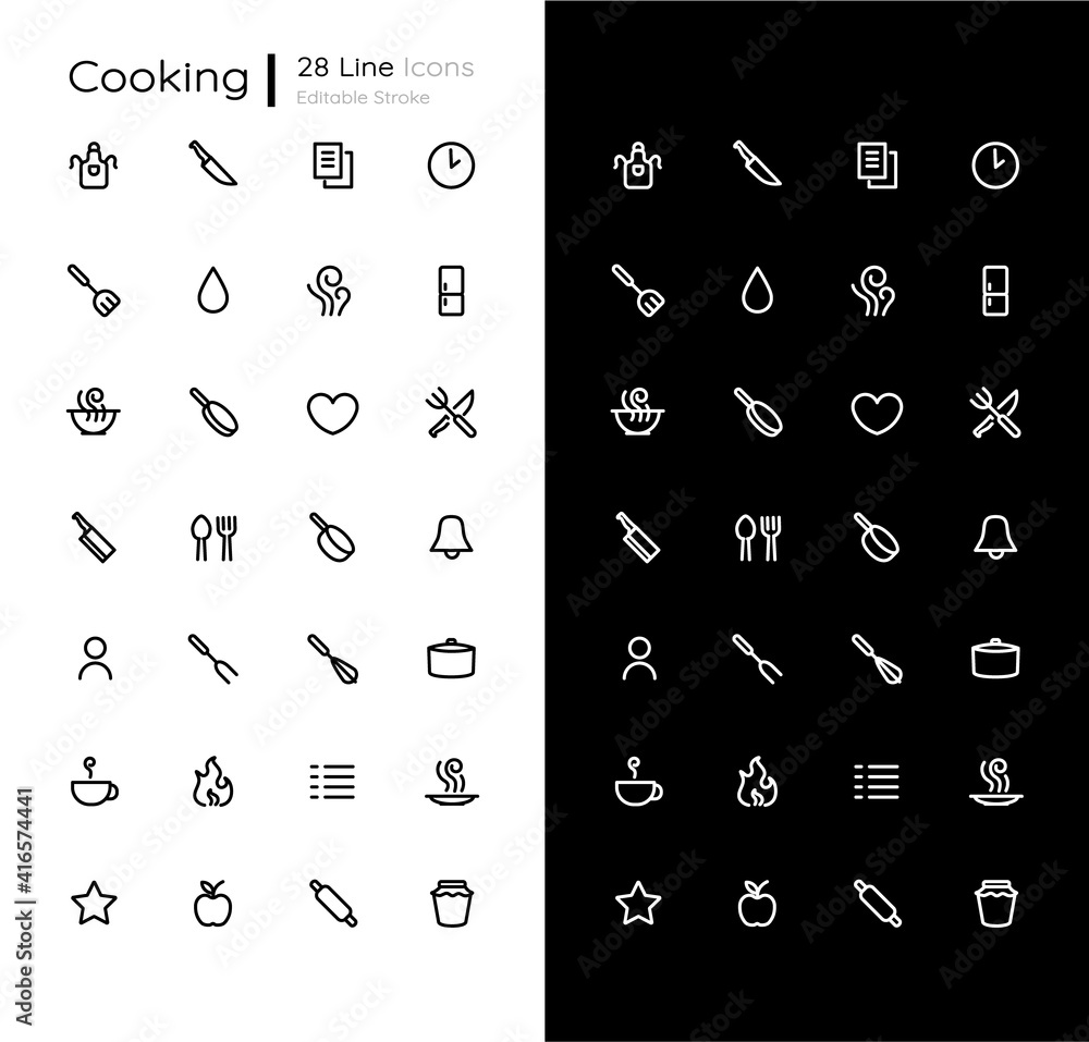 Cooking linear icons set for dark and light mode. Meal preparation ...