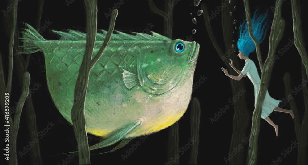 Fantasy art , Animal conceptual artwork, woman with giant fish, surreal ...