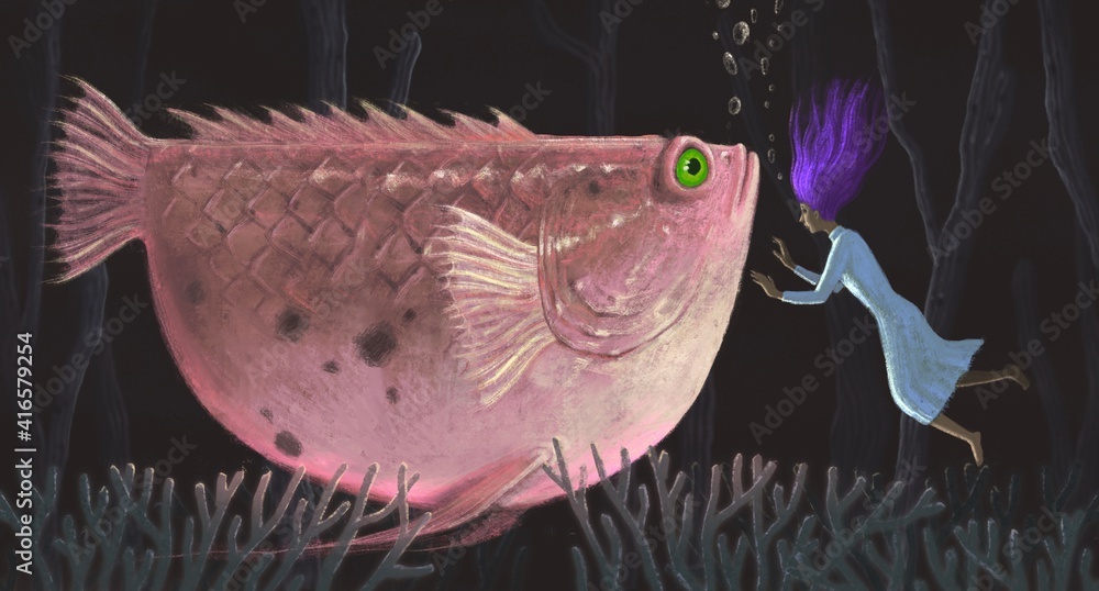 Fantasy art , Animal conceptual artwork, woman with giant fish, surreal ...