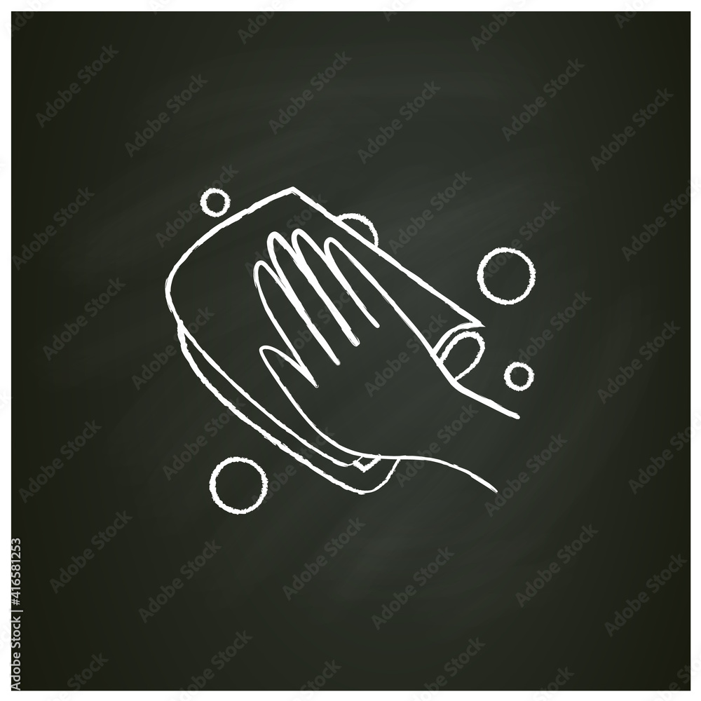 Cleaning tissue chalk icon. Wiping with cloth. Housekeeper hand with ...