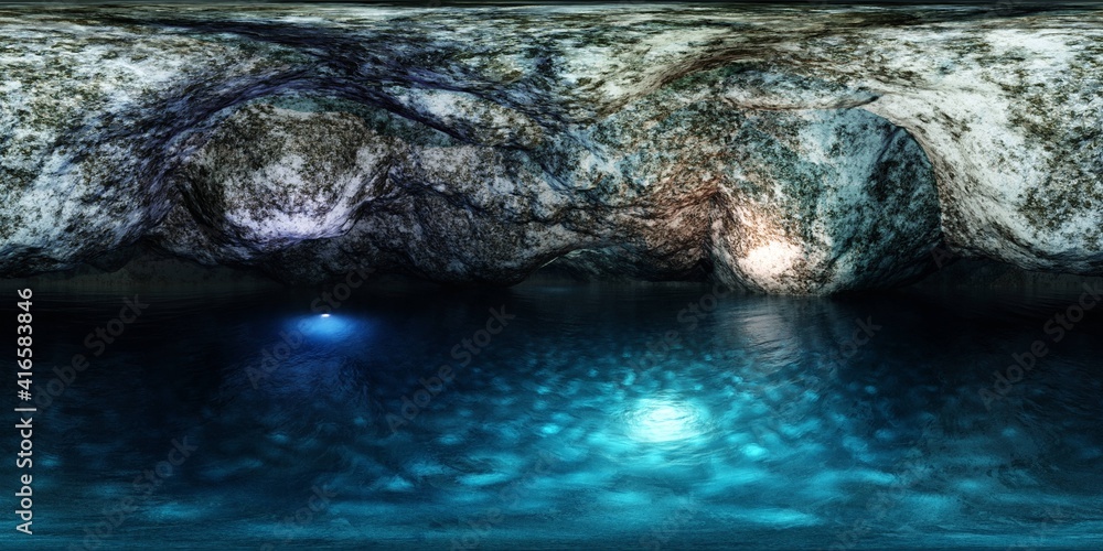 Cave, underground lake, grotto, HDRI, environment map , Round panorama ...