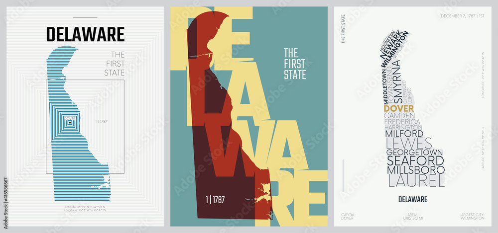 1 of 50 sets, US State Posters with name and Information in 3 Design ...