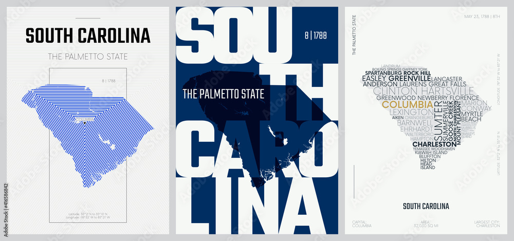 8 of 50 sets, US State Posters with name and Information in 3 Design ...