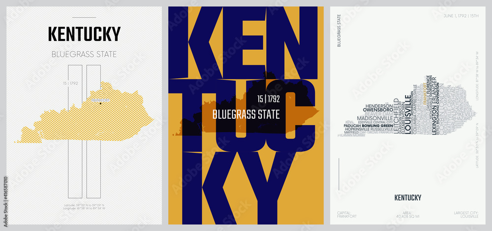 15 of 50 sets, US State Posters with name and Information in 3 Design ...