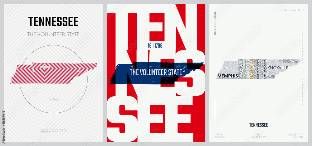 16 of 50 sets, US State Posters with name and Information in 3 Design ...