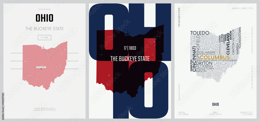 17 of 50 sets, US State Posters with name and Information in 3 Design ...