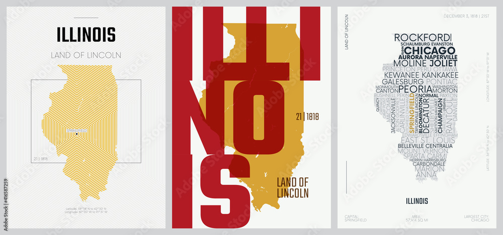 21 of 50 sets, US State Posters with name and Information in 3 Design ...