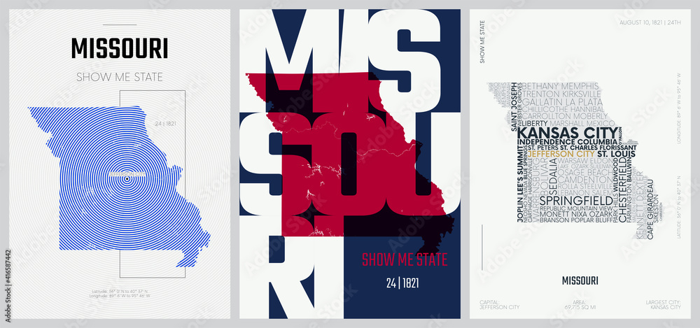 24 of 50 sets, US State Posters with name and Information in 3 Design ...