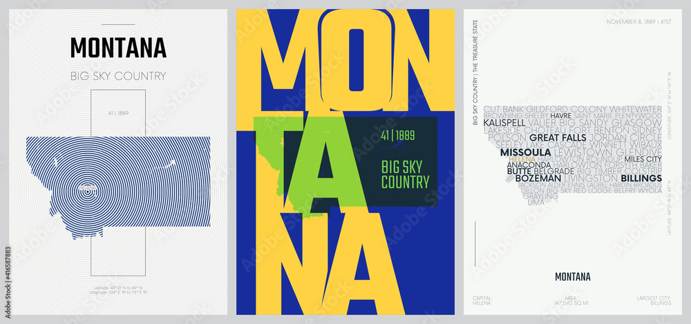 41 of 50 sets, US State Posters with name and Information in 3 Design ...