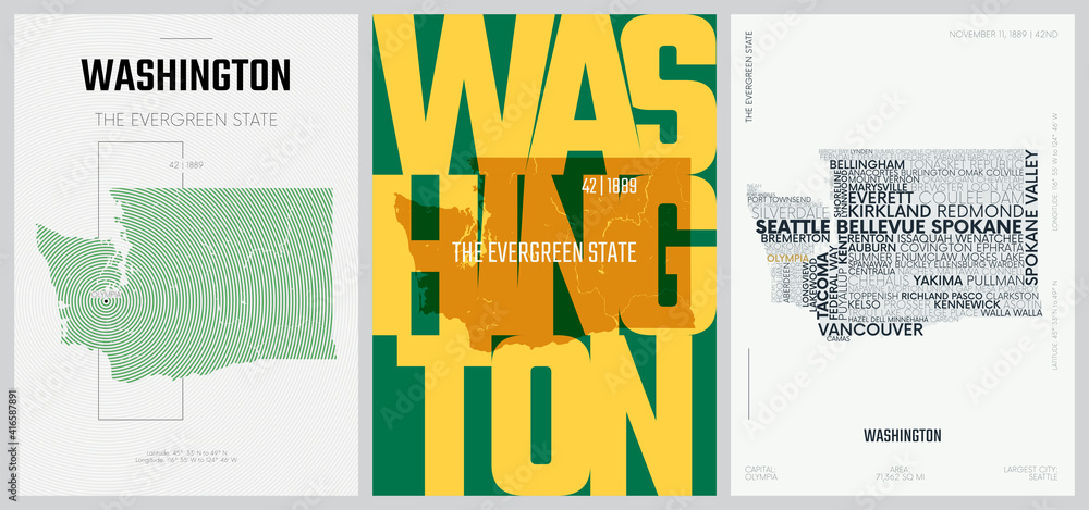 42 of 50 sets, US State Posters with name and Information in 3 Design ...