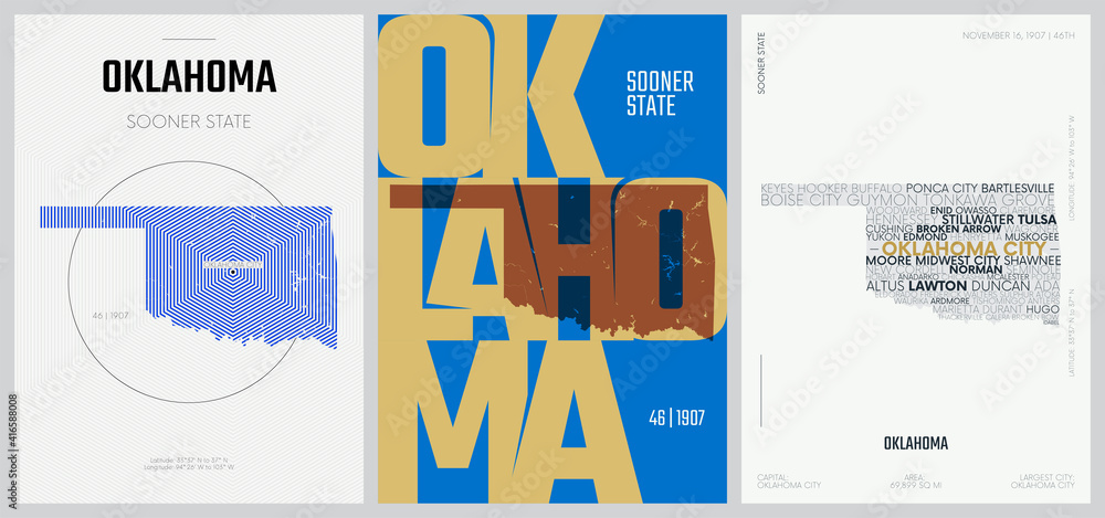 Vetor de 46 of 50 sets, US State Posters with name and Information in 3 ...
