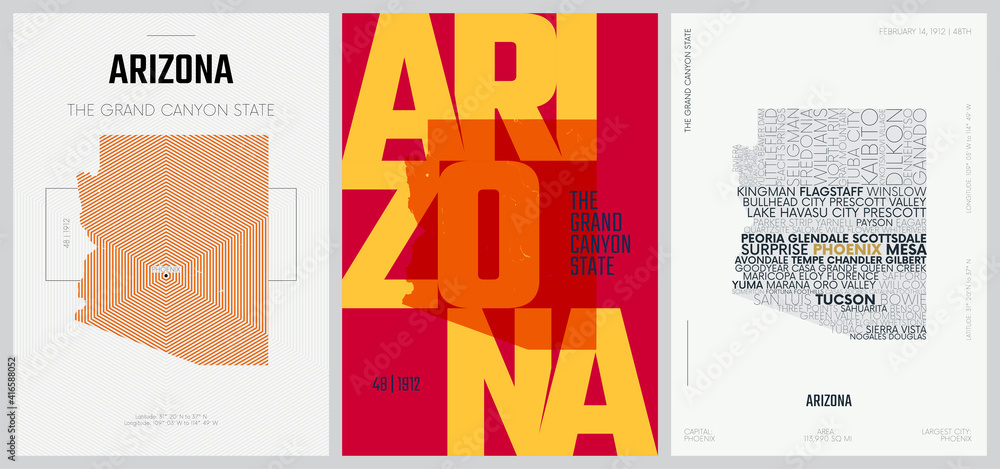 48 of 50 sets, US State Posters with name and Information in 3 Design ...