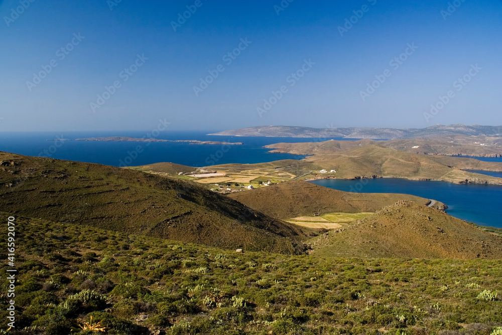 Landscape of Astypalea island, Greece. At the background there can be ...