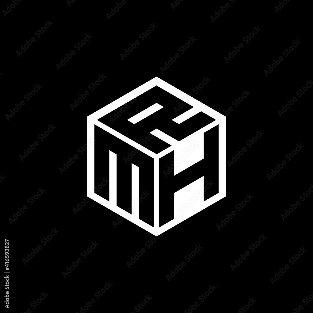 MHR letter logo design with black background in illustrator, cube logo ...