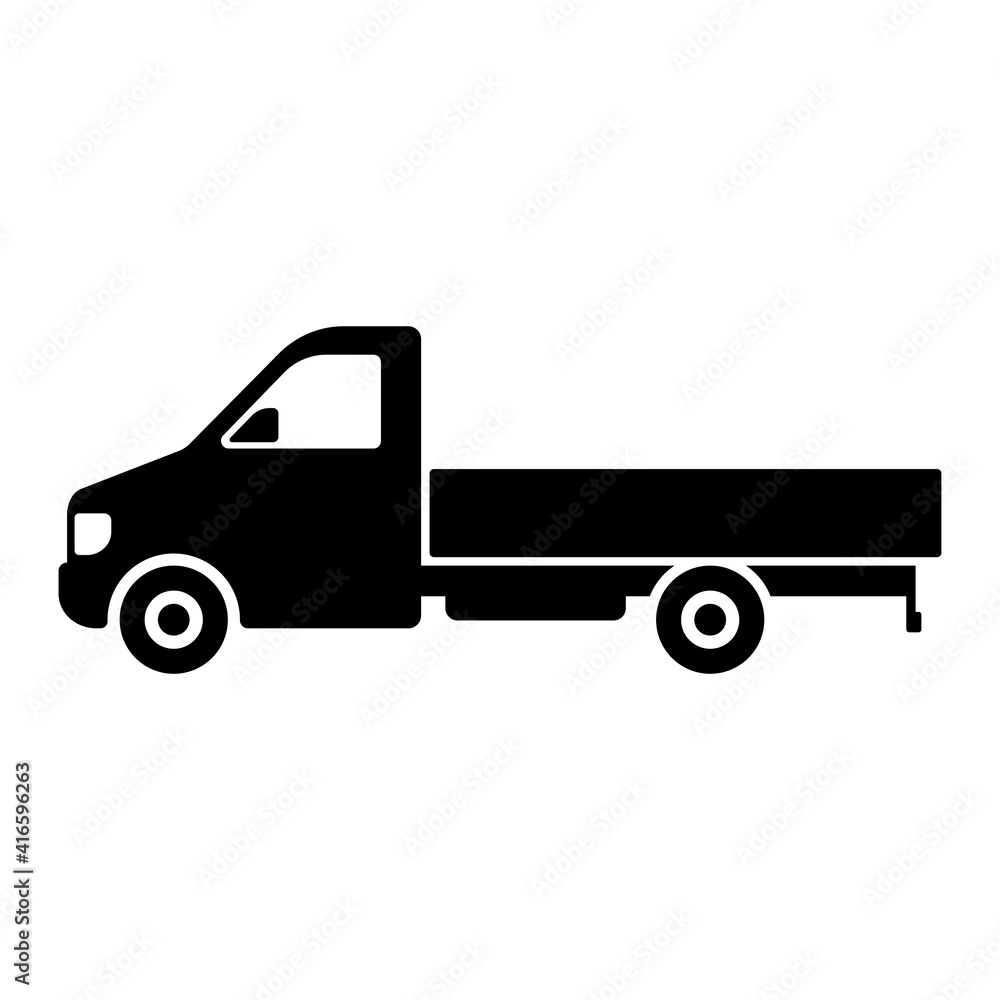 Truck icon. Small commercial vehicle. Black silhouette. Side view ...