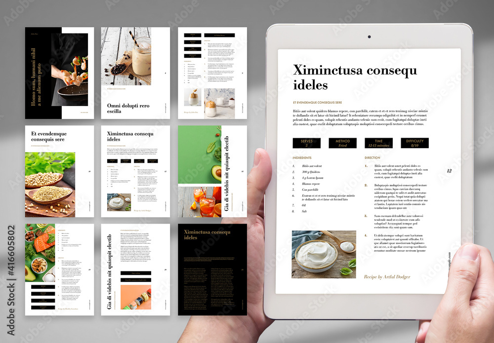 Clean Digital Restaurant Recipe Book Layout Stock Template | Adobe Stock