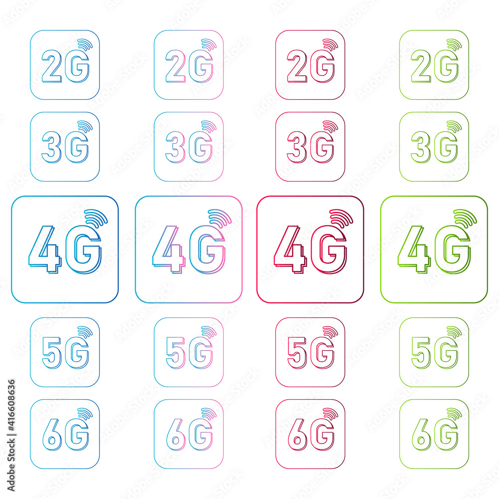 2g, 3g, 4g, 5g, 6g icon set for internet and phone. Vector illustration ...