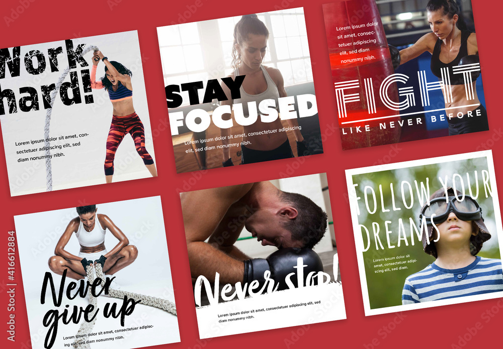 Motivation Social Media Post Layouts Set Stock Template | Adobe Stock