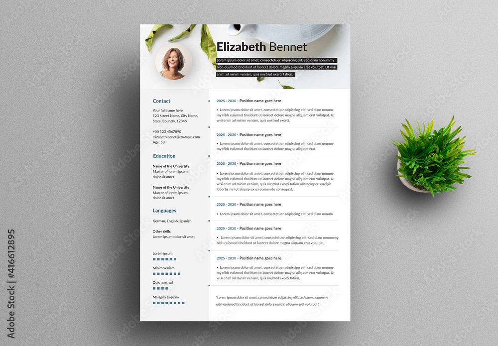 Simple Resume Layout with Header Placeholder Image Stock Template ...