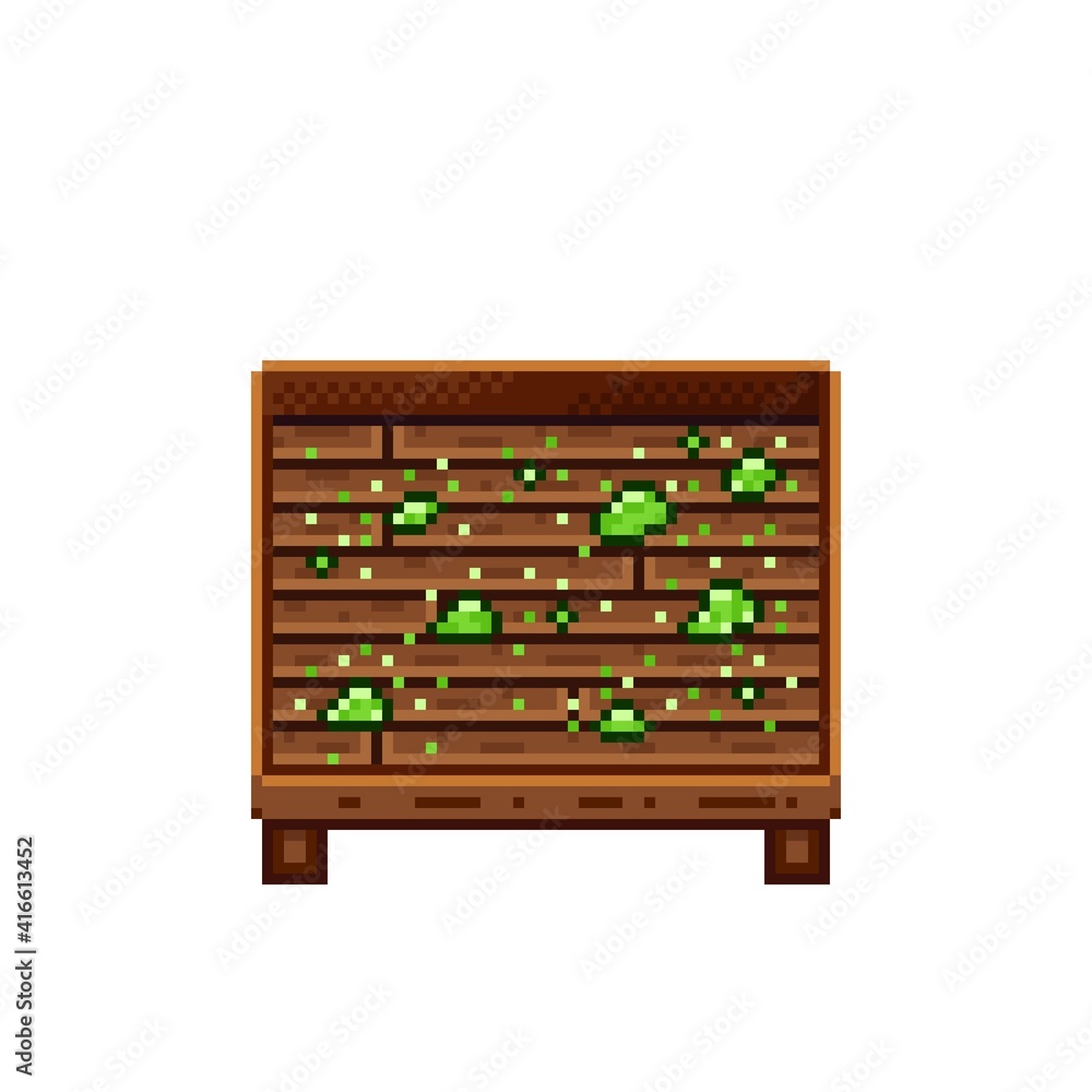 Vegetable shop pixel art. Cabbage in a wooden crate. Green headed ...