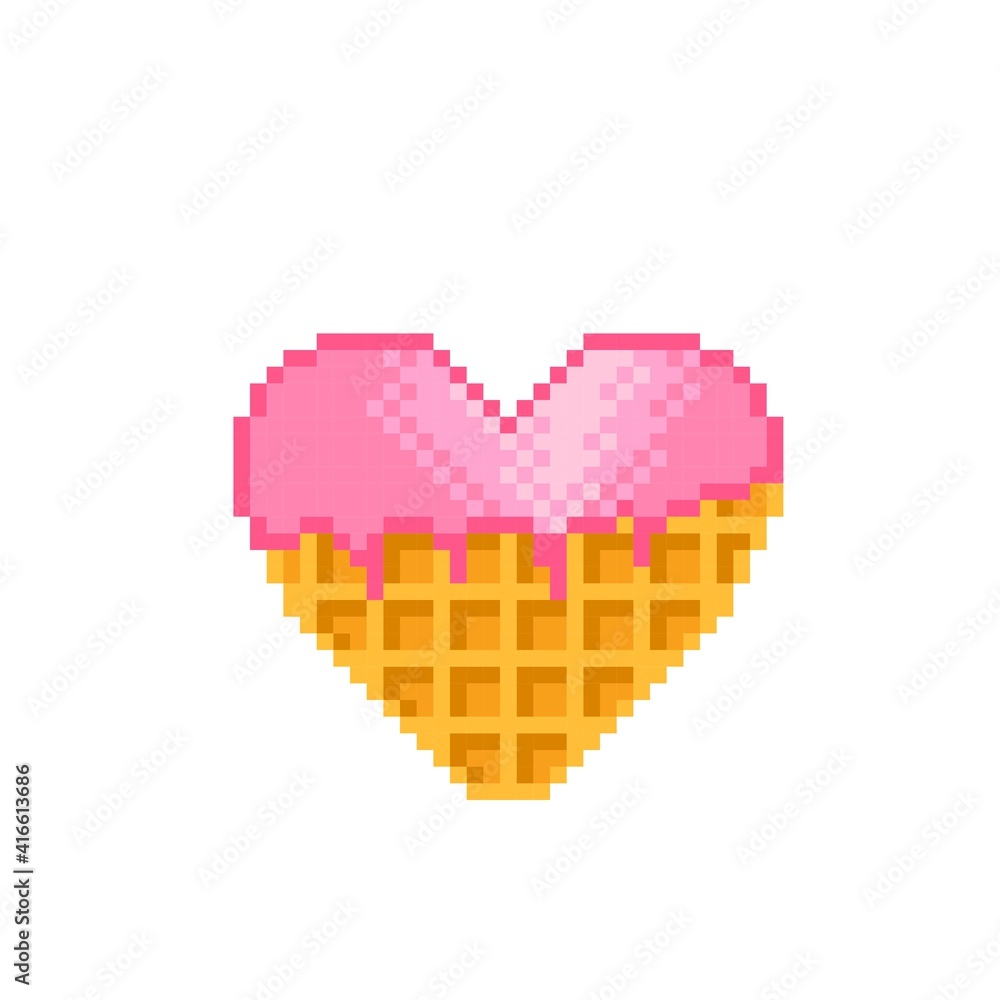 Heart waffle pixel art. Waffle pixel image with heart shape. Vector ...