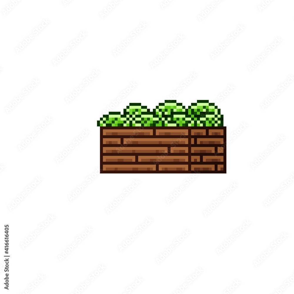Vegetable shop pixel art. Cabbage in a wooden crate. Green headed ...