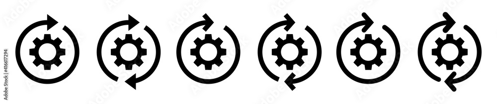 Gear with arrows simple icon collection. Gear wheel vector symbols ...