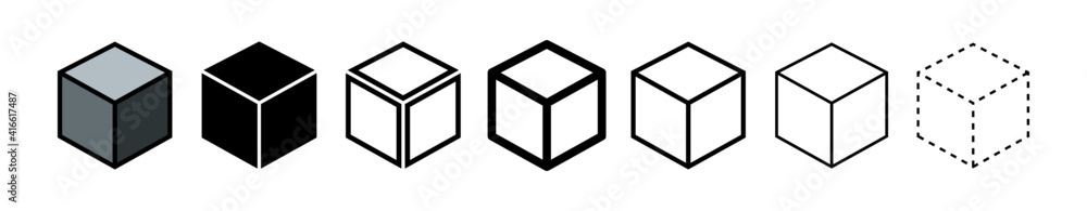 Set of cubes vector icons. Black simple cube pictogram. 3d box graphic ...