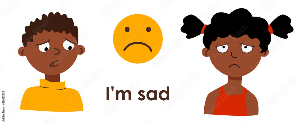Sad children. Boy and girl with sad facial expressions. Emotions of ...