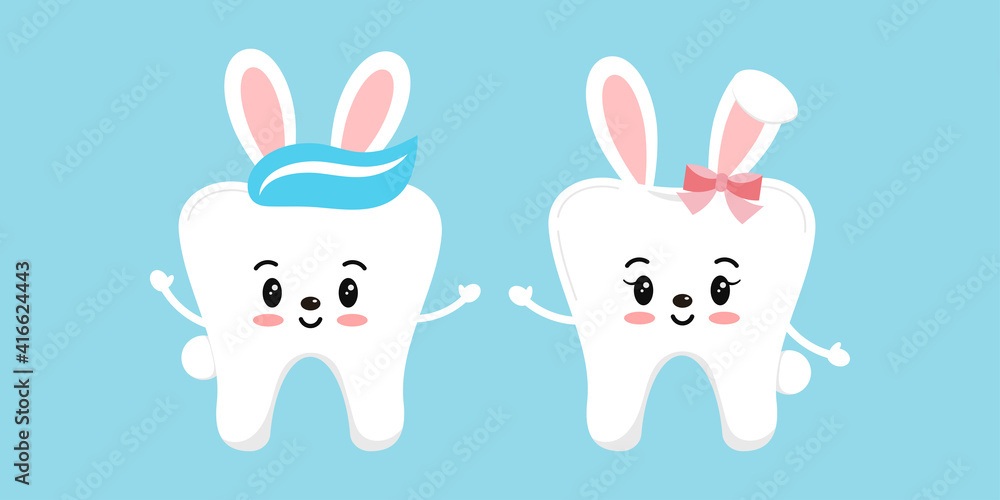 Easter bunny rabbit teeth dental icon set isolated. Dentist easter cute ...