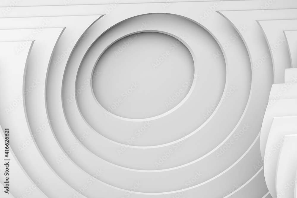 Converging circles, alternating with smooth rounded shapes. City center ...