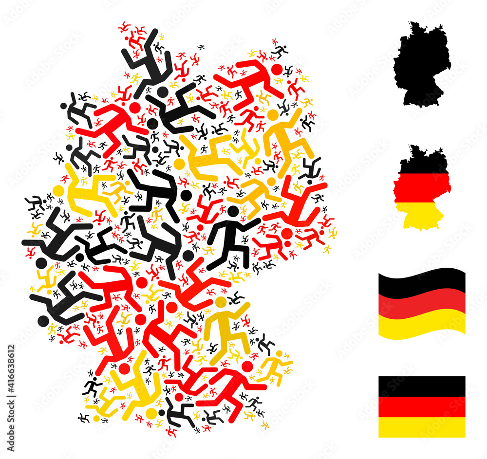 Germany map mosaic in German flag official colors - red, yellow, black ...