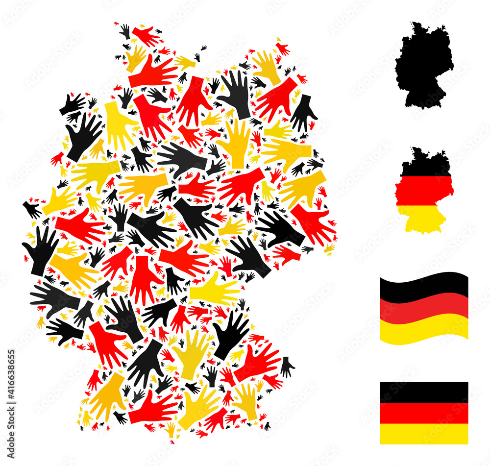 German state map mosaic in German flag official colors - red, yellow ...