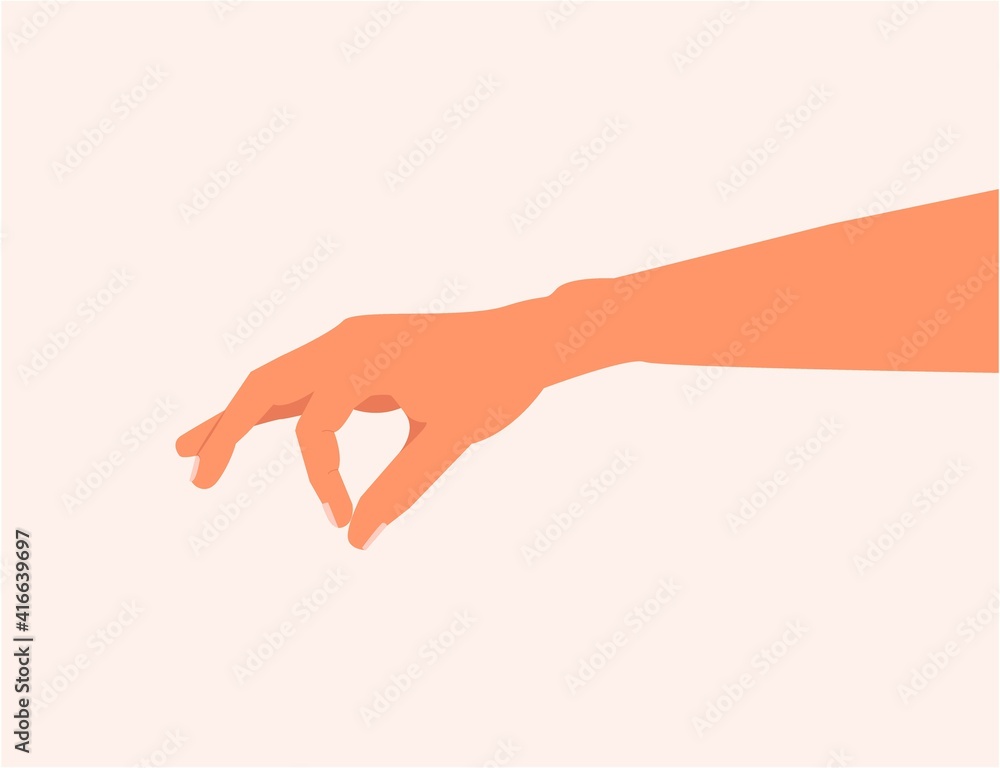 Hand making gesture while taking small amount of something isolated ...