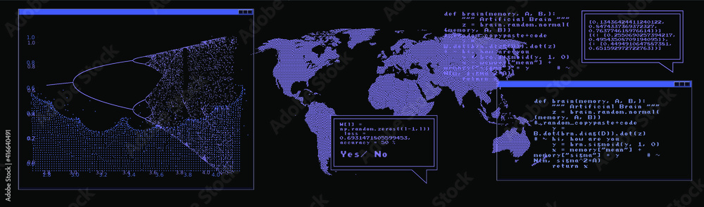 Sci-fi retrofuturistic dashboard with message boxes and windows ...