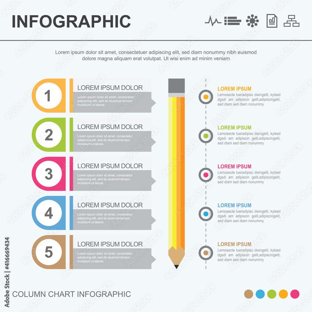 Infographic five steps of work Stock Vector | Adobe Stock